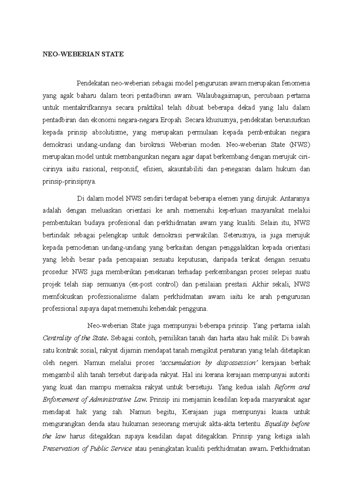 Neo-weberian state - NEO-WEBERIAN STATE Pendekatan neo-weberian sebagai ...