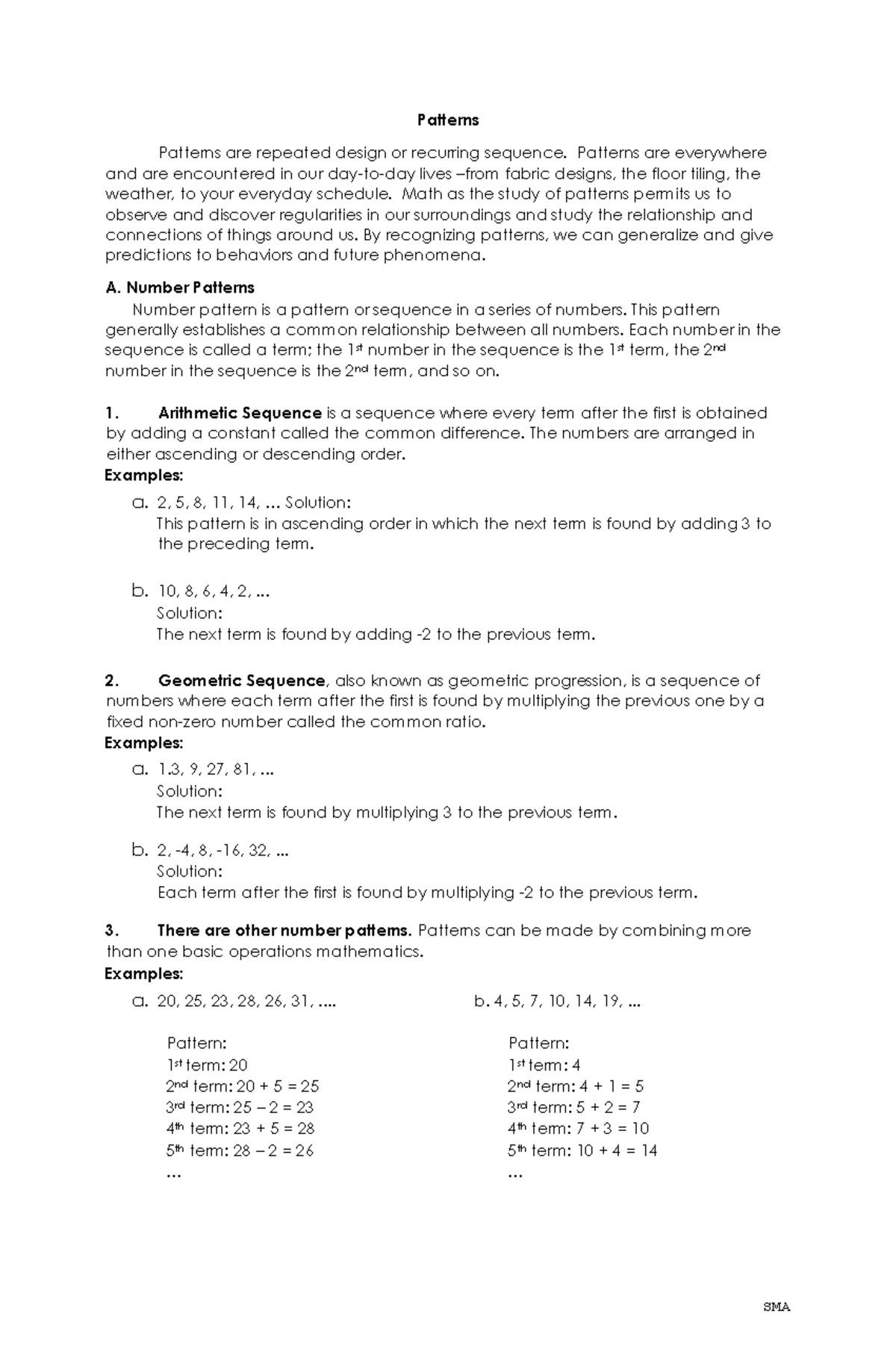 Patterns-1 110504000 - 123123 - SMA Patterns Patterns are repeated design or recurring sequence ...