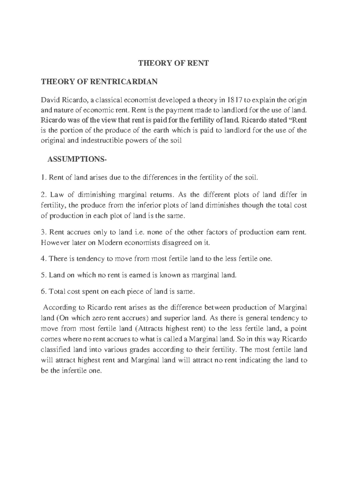 Theory-of-Rent - It's easy to learn - THEORY OF RENT THEORY OF ...