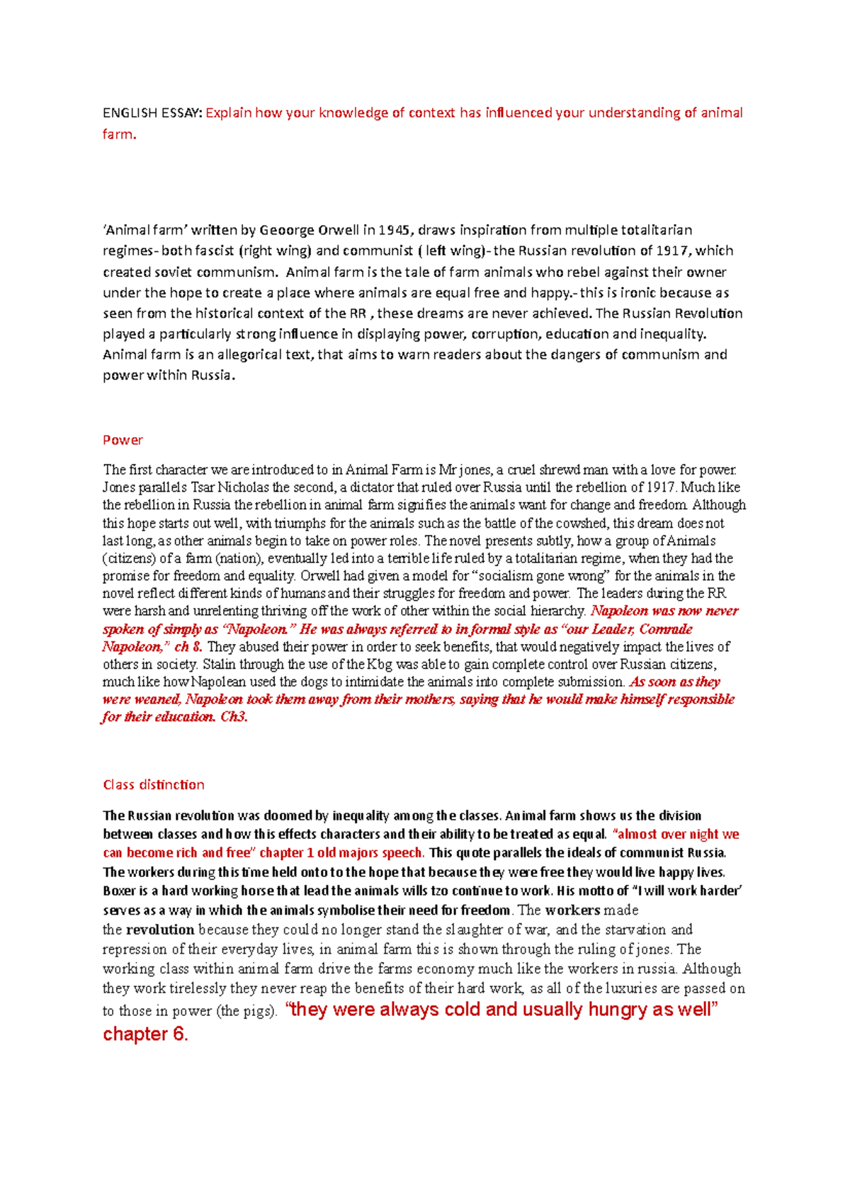 Animal farm essay context - ENGLISH ESSAY: Explain how your knowledge ...