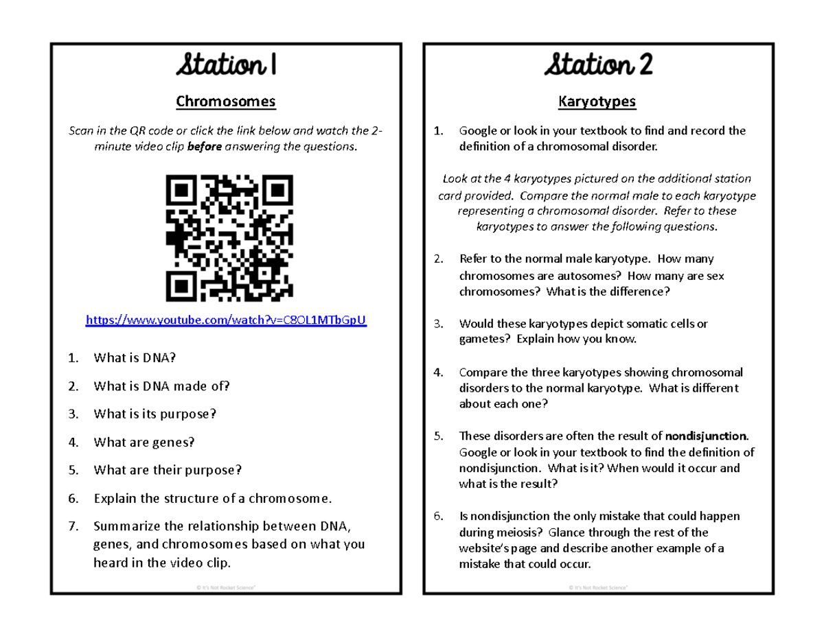Stations - Genetics-1 - advanced genetics - Chromosomes Karyotypes 1 ...