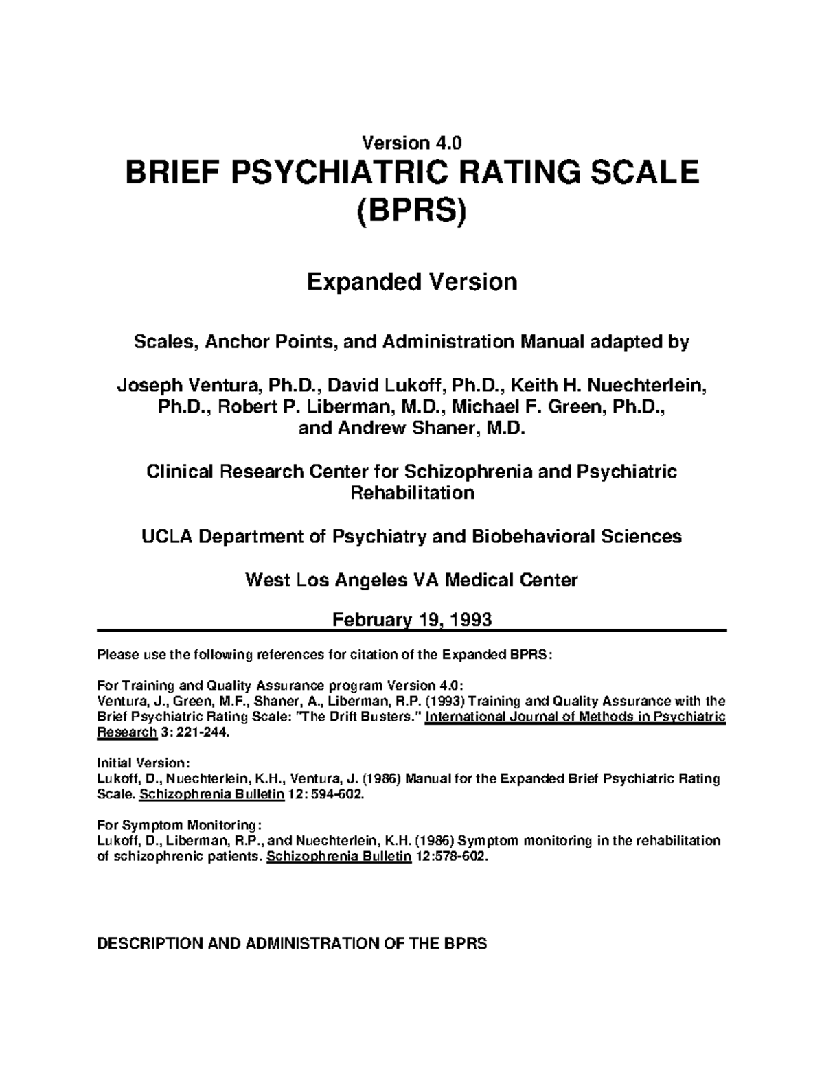 BPRS - 24 - Certain important tools with scoring and interpretation of ...