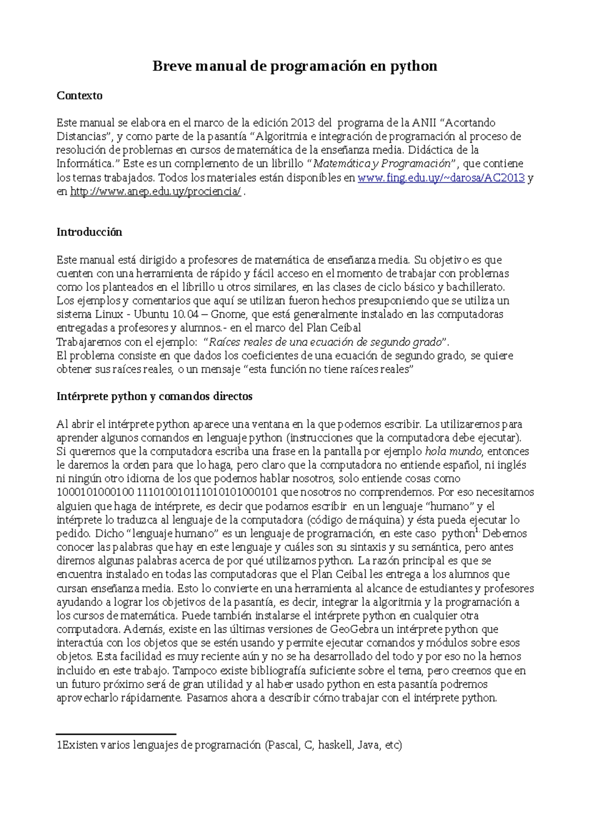 Breve manual programacion en python - Breve manual de programación en ...
