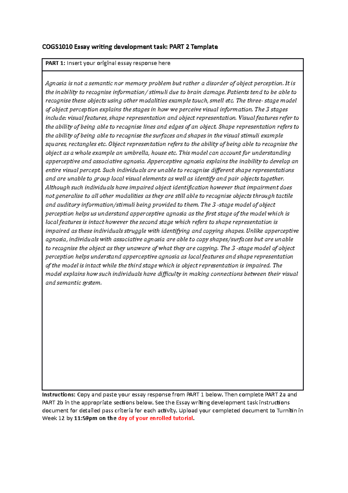 Part 2 Template Essay writing development task - COGS1010 Essay writing ...