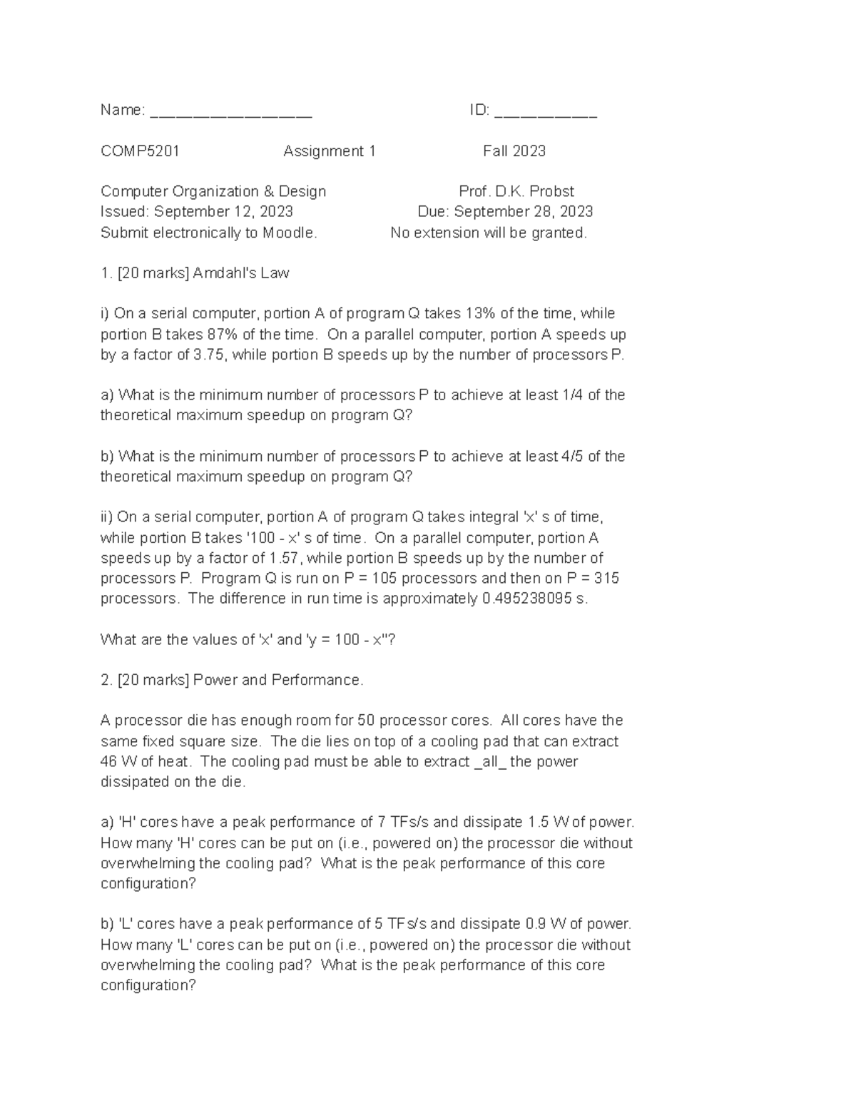 COMP 5201 Assignment 1 - Name: ___________________ ID: ____________ COMP5201 Assignment 1 Fall ...