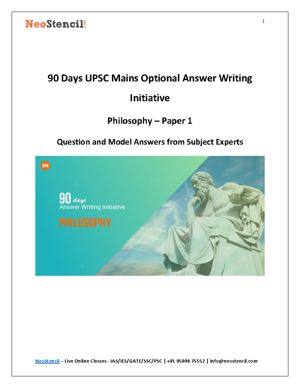 Paper 1 PYQ solved Neostencil - 90 Days UPSC Mains Optional Answer Writing Initiative Philosophy ...