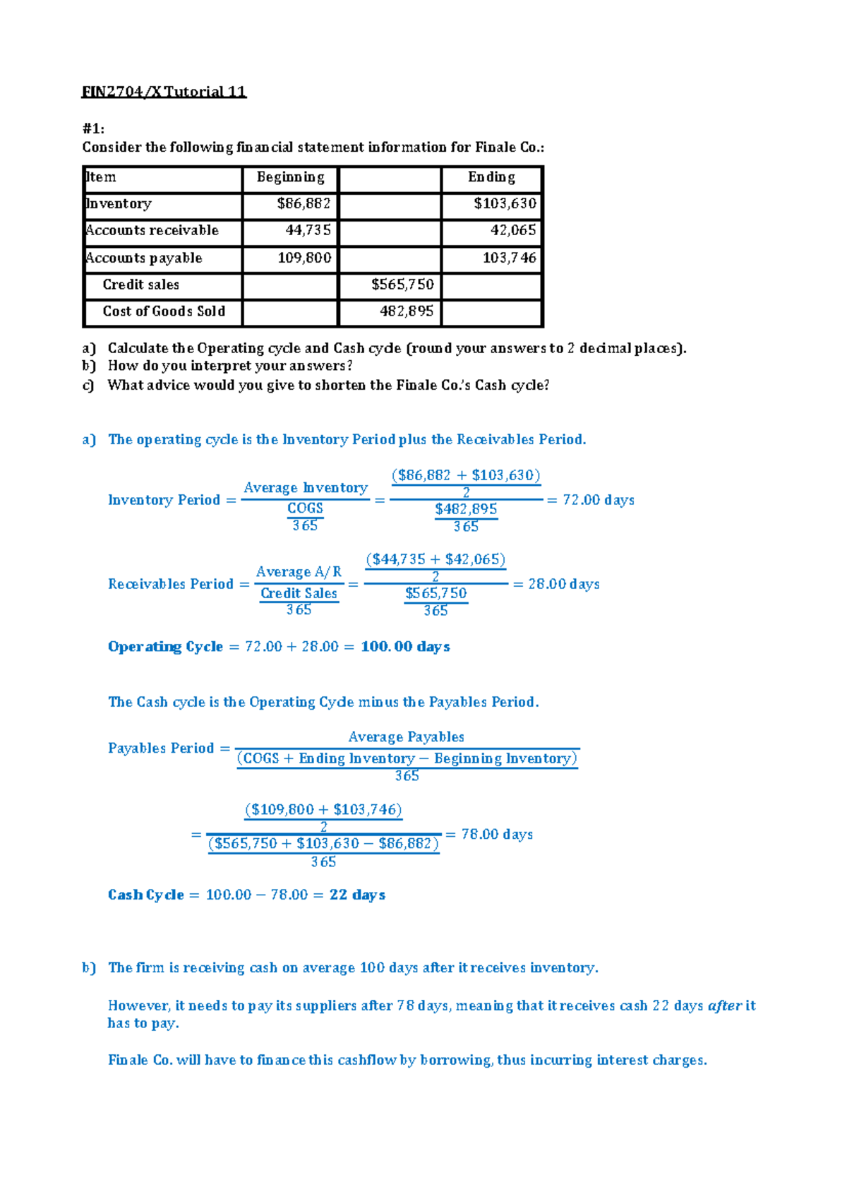 FIN2704 AY23-24 Sem1 Tutorial 11 Solutions - FIN2704/X Tutorial 1 1 #1: Consider the following ...