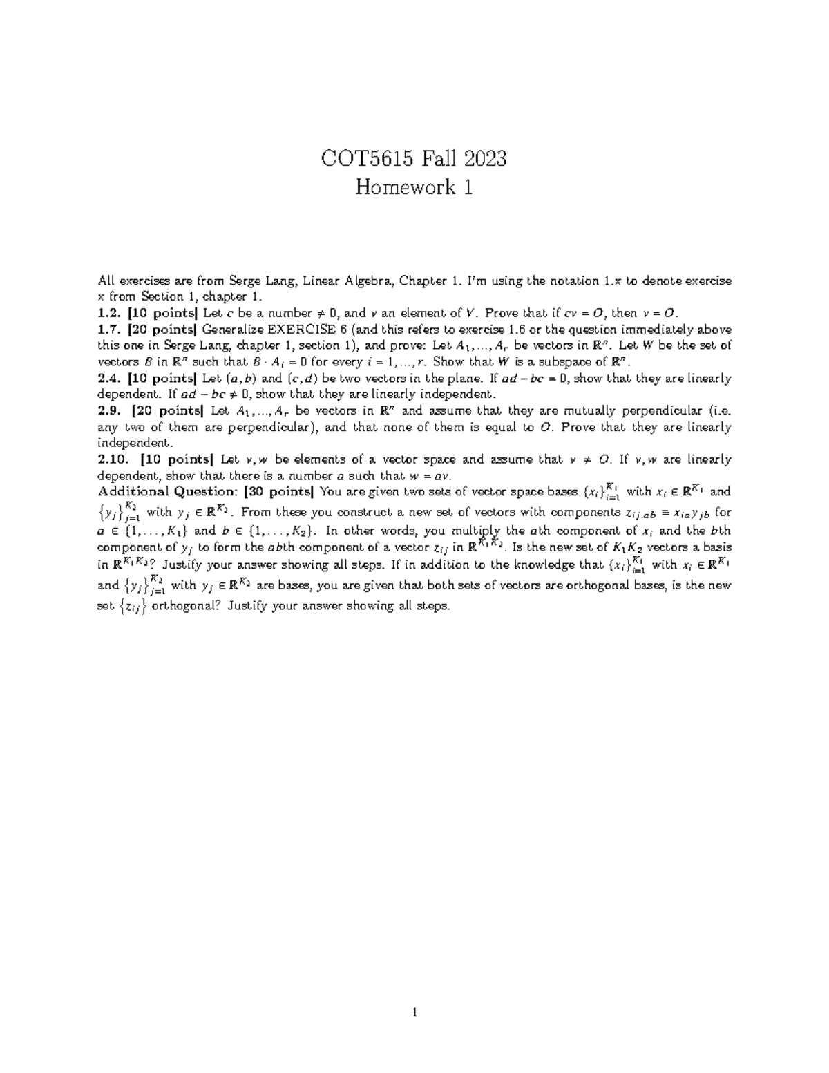 Cot5615fa23 Hw1 Practice Material Homework Assignment Cot5615 Fall 2023 Homework 1 All