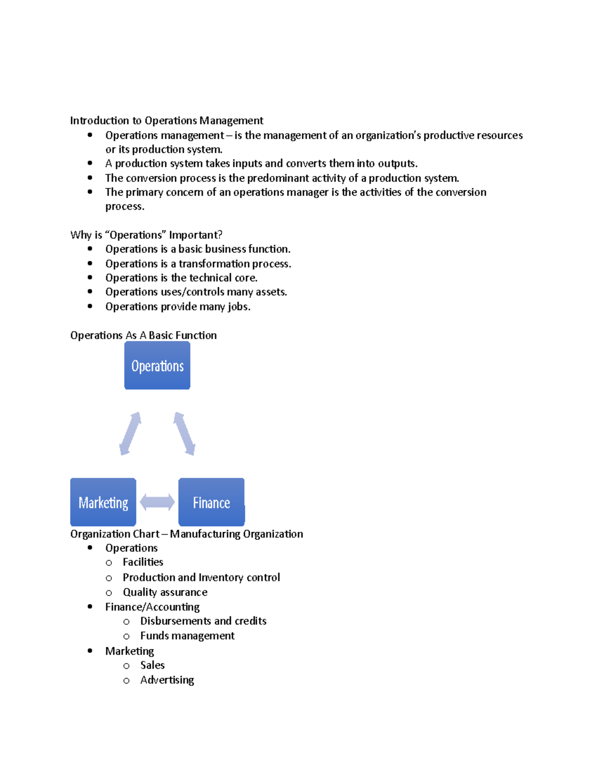Introduction to Operations Management - A production system takes ...