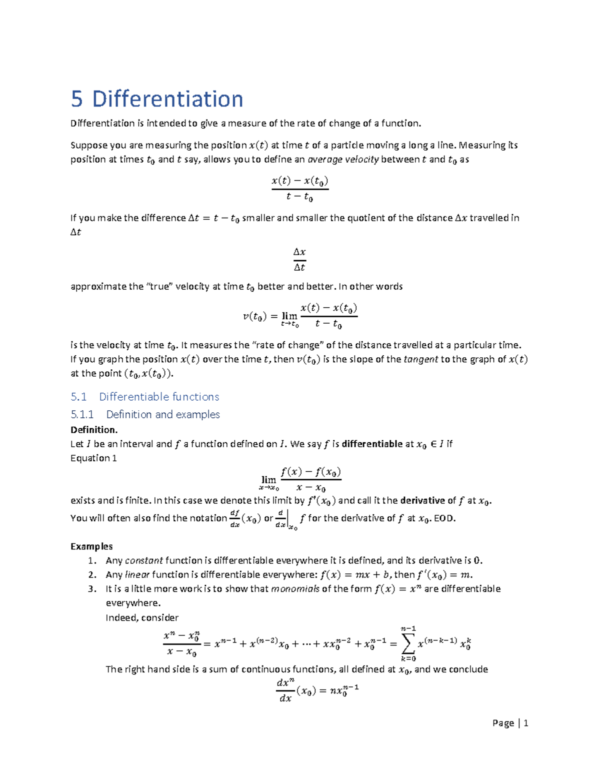 Differentiation - math 117 assignment fall 2021 - 5 Differentiation ...