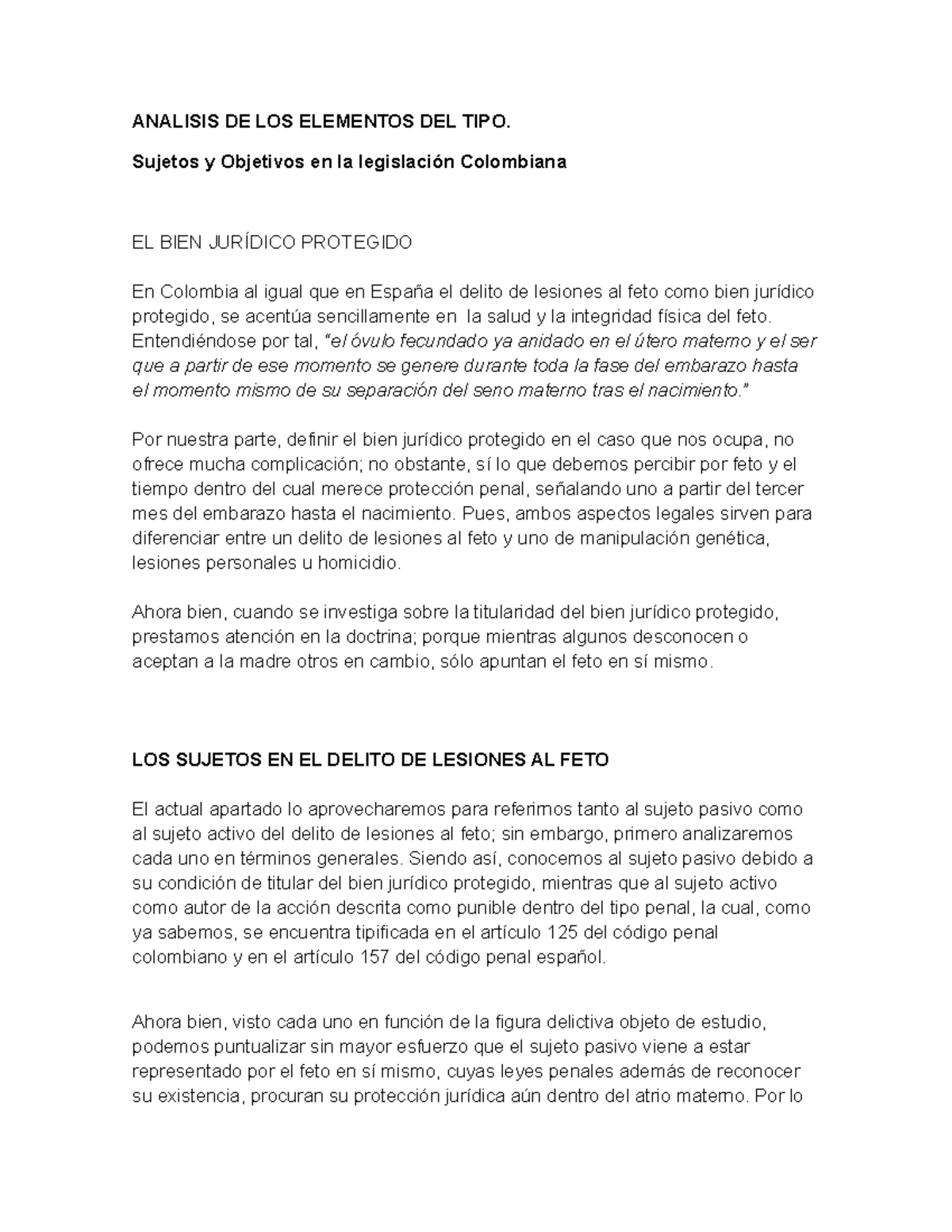 Analisis DE LOS Elementos DEL TIPO penal - ANALISIS DE LOS ELEMENTOS ...