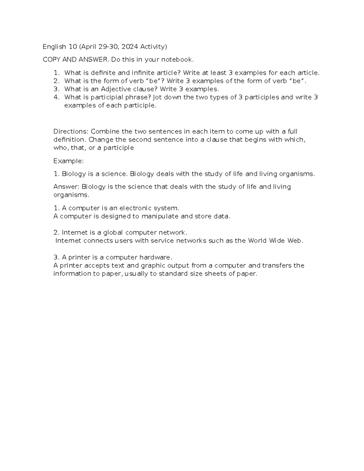 English 10(April 29-30, Activity) - English 10 (April 29-30, 2024 ...