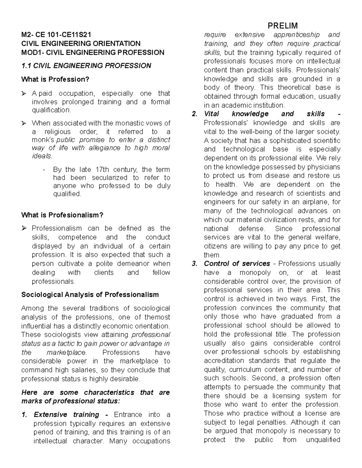 M1- Notes- Prelim CEO - DADADA - PRELIM M2- CE 101-CE11S CIVIL ...