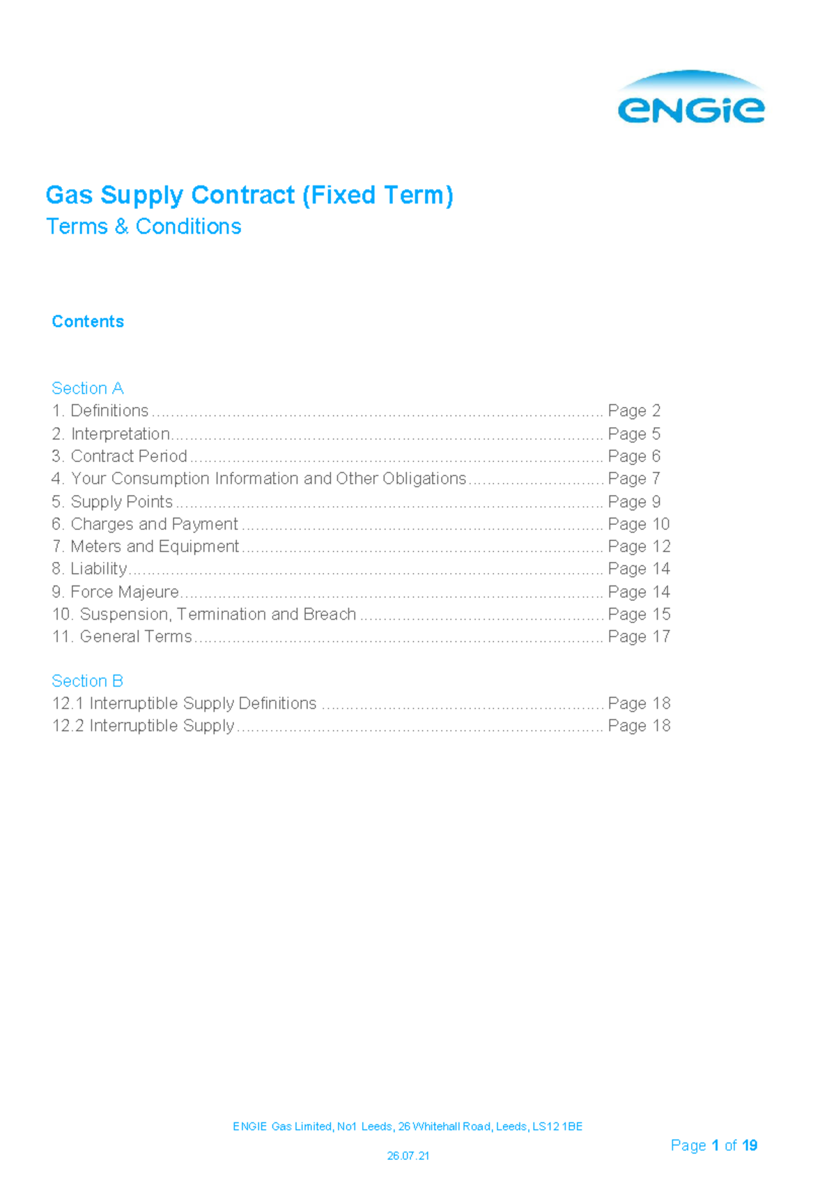 Gas Fixed Termsand Conditions 26July2021 - ENGIE Gas Limited, No1 Leeds ...