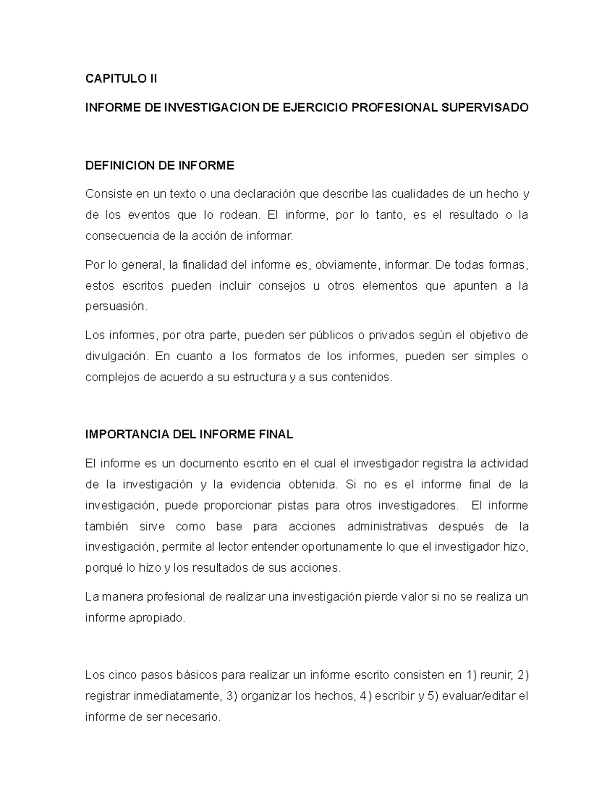 Capitulo II Investigacion 5 - CAPITULO II INFORME DE INVESTIGACION DE ...