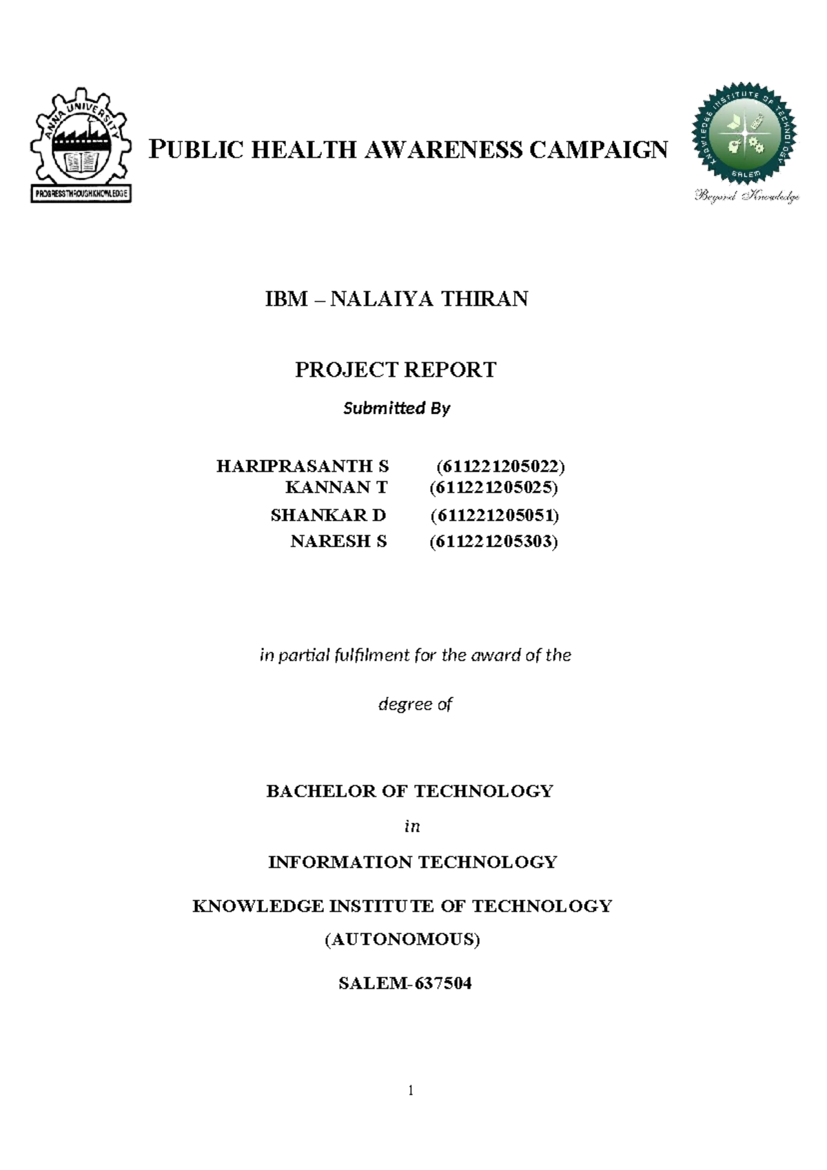 OVER - PUBLIC HEALTH AWARENESS CAMPAIGN IBM – NALAIYA THIRAN PROJECT ...