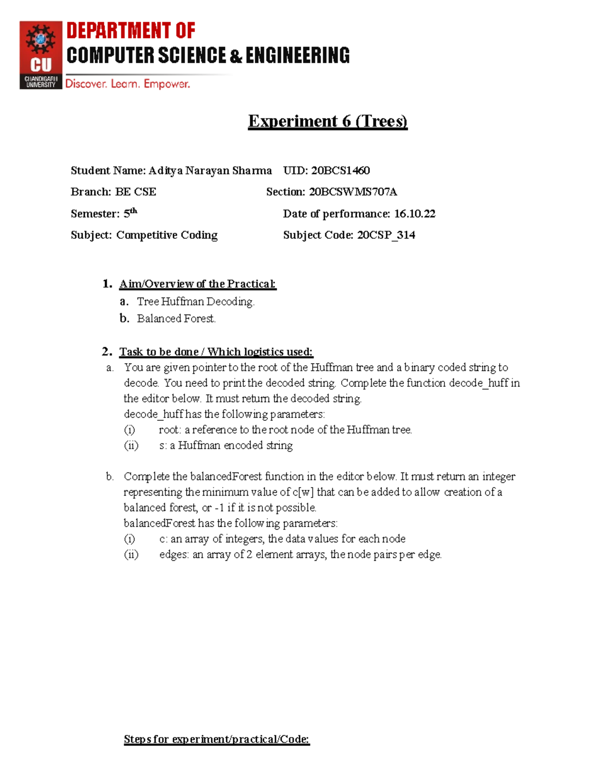 20BCS1460CCWK6 - Agheh - DEPARTMENT OF COMPUTER SCIENCE & ENGINEERING ...