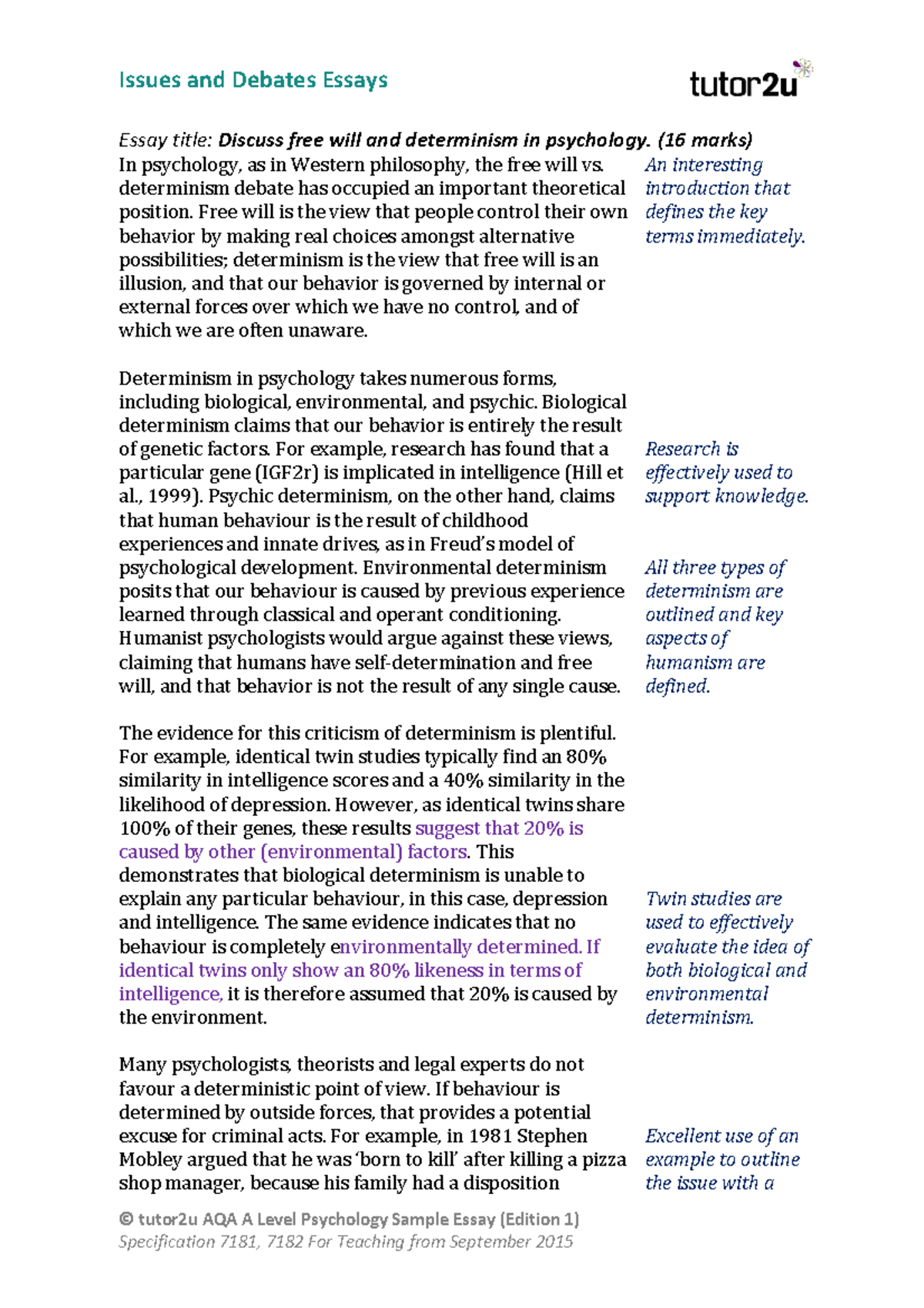 08.2 Essay Free Will and Determinism with Comments - Issues and Debates ...