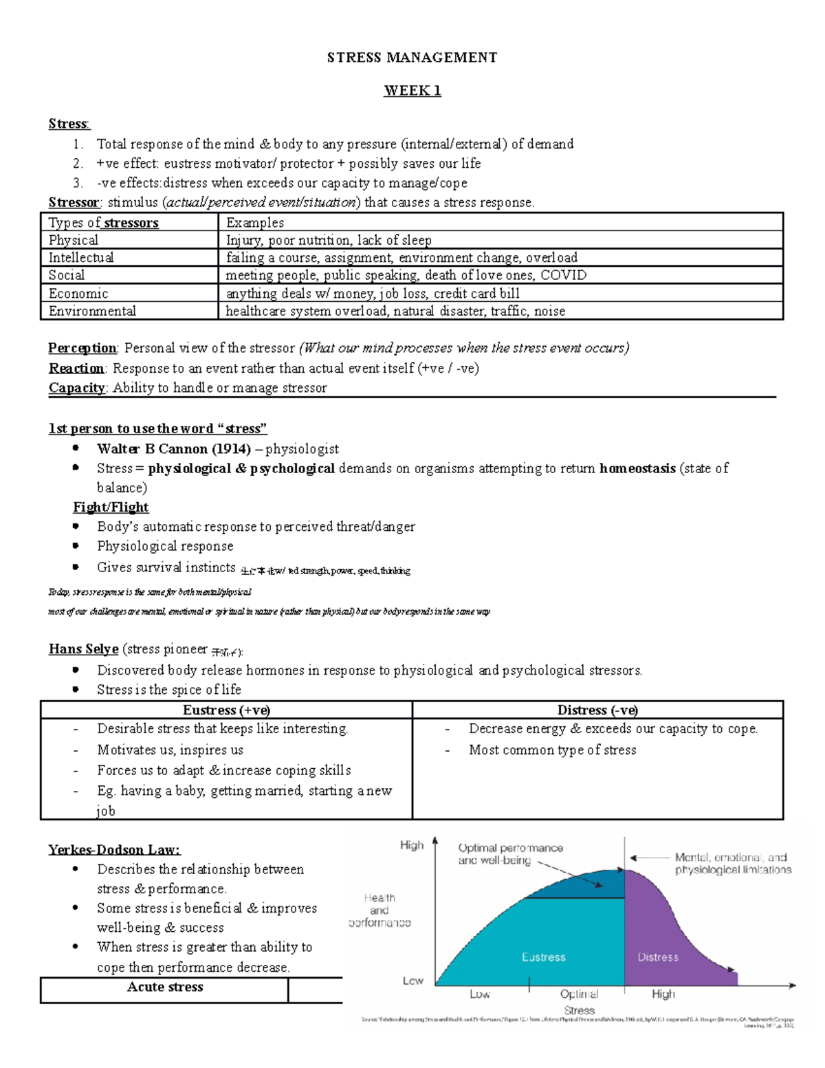 1. Note - Stress - Lecture notes 1 - STRESS MANAGEMENT WEEK 1 S tress ...