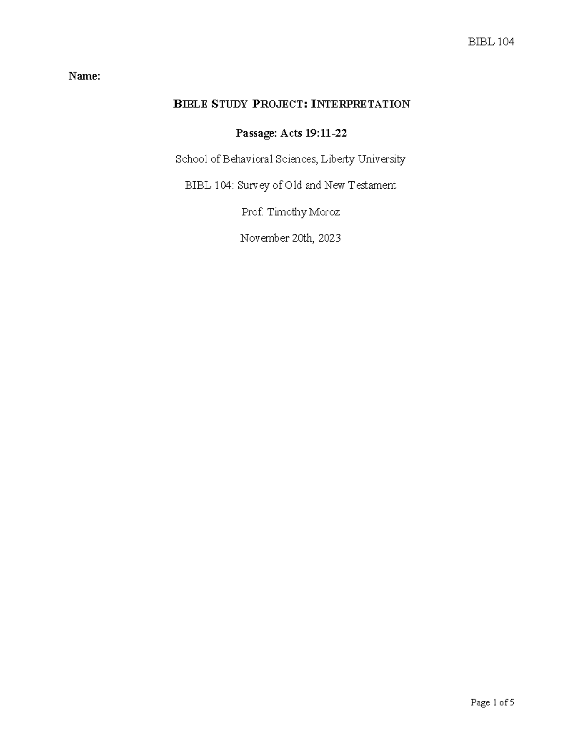 Bible Study Project Interpretation - Name: BIBLE STUDY PROJECT ...