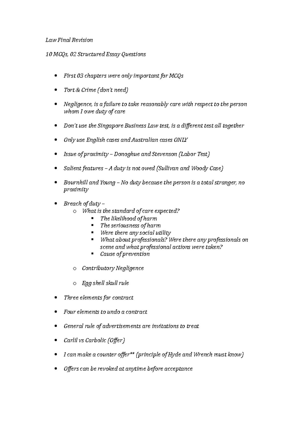 Law Revision, Topic 9, 10, 11 and Past year answers - Law Final ...