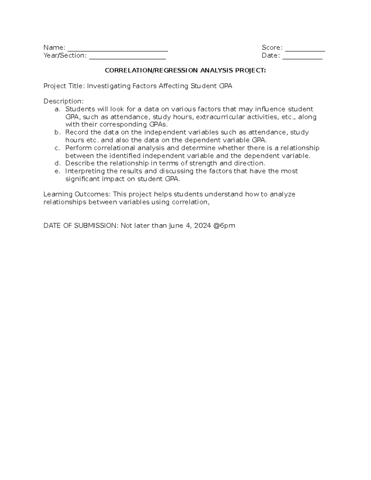 Final-Projectasd - Name: ______________________________ Score ...