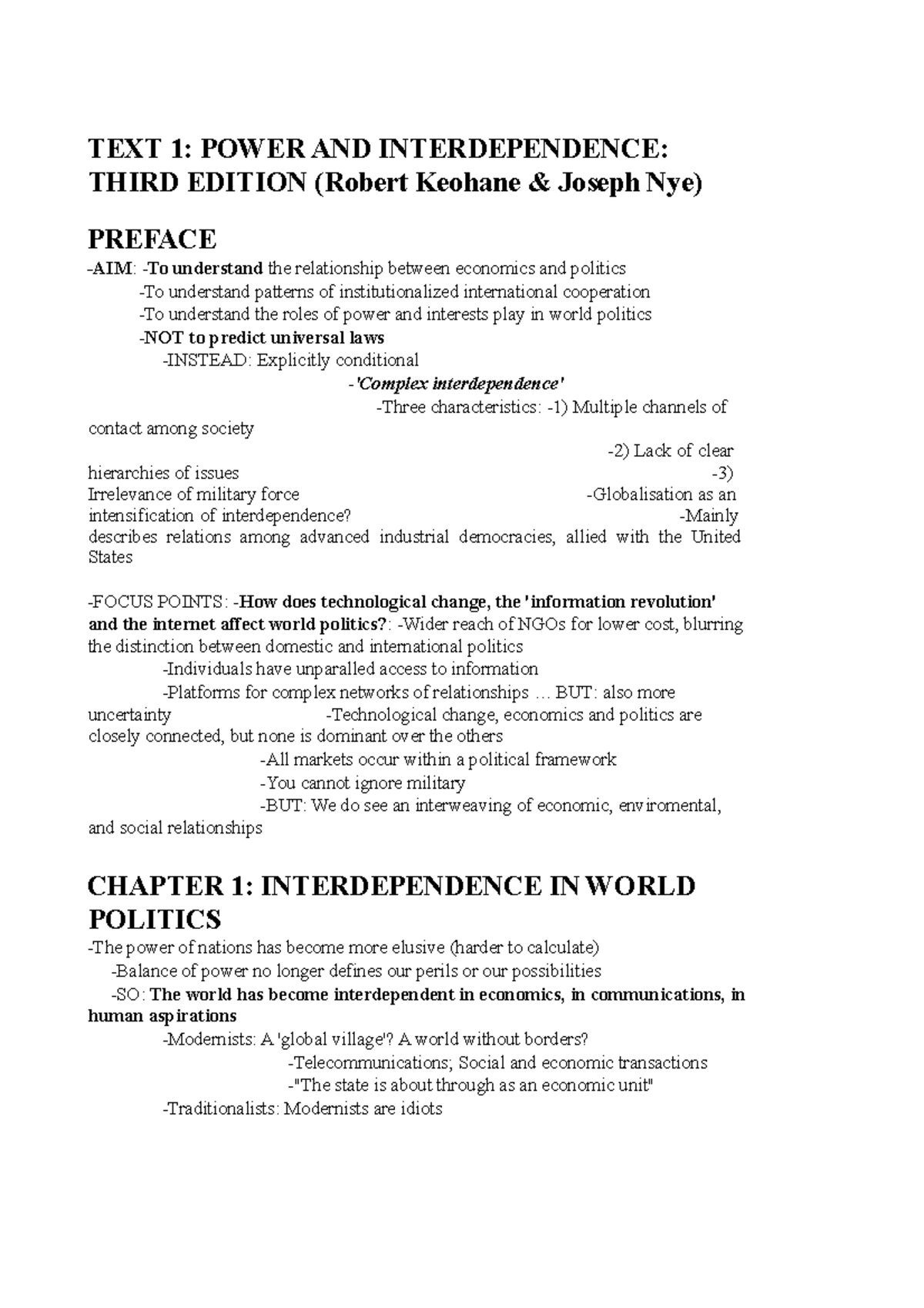 Power and Interdependence, (Keohane & Nye), Chapter 1: Interdependence ...