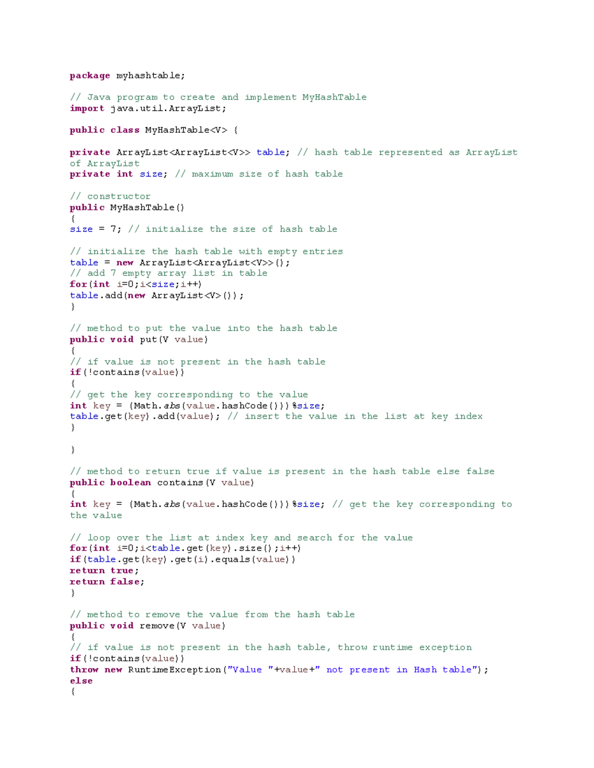 Myhashtable - package myhashtable; // Java program to create and ...