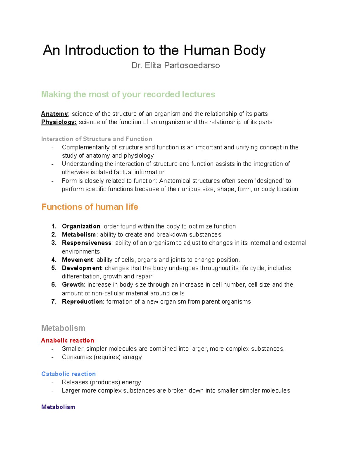 An Introduction to the Human Body - Elita Partosoedarso Making the most ...