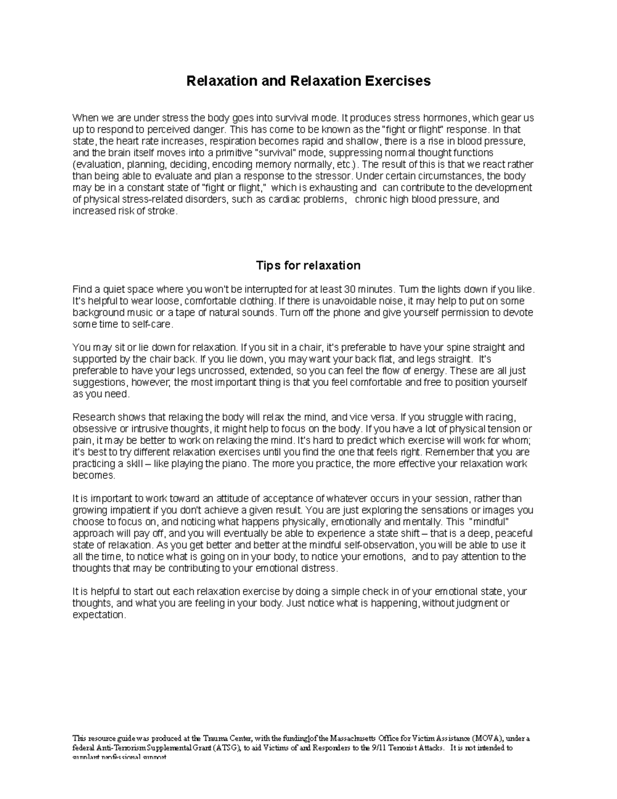 Relaxation-Exercises - This resource guide was produced at the Trauma ...