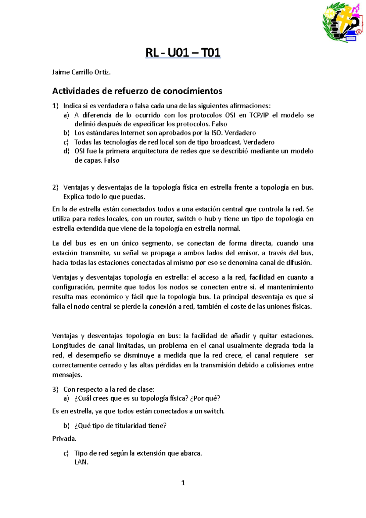 RL-U01-T01 - dsfsd - RL - U01 – T Jaime Carrillo Ortiz. Actividades de ...