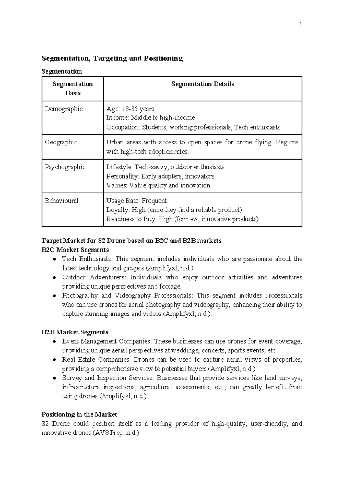 MRKT - Assignment - Segmentation, Targeting and Positioning Segmentation Segmentation Basis ...