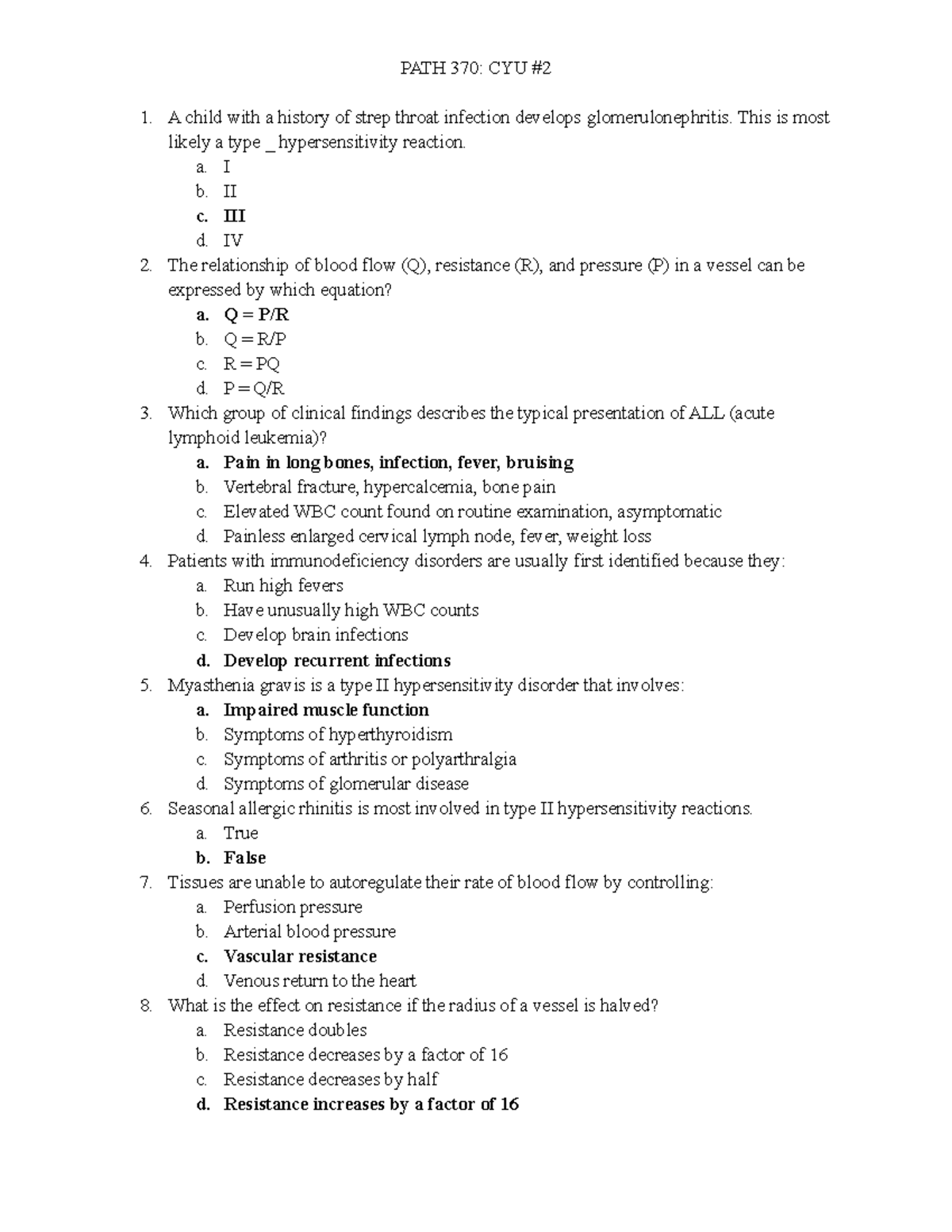 Patho 370 CYU #2 - PATH 370: CYU A child with a history of strep throat infection develops - Studocu
