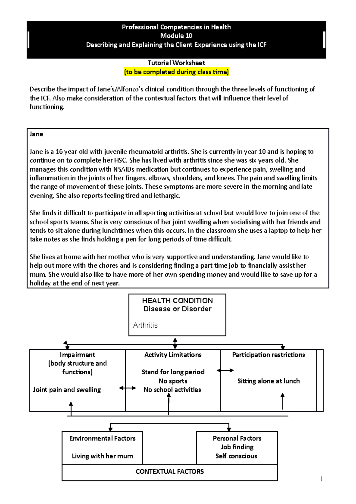 Week 11 Module 10 Tutorial student worksheet during class ...