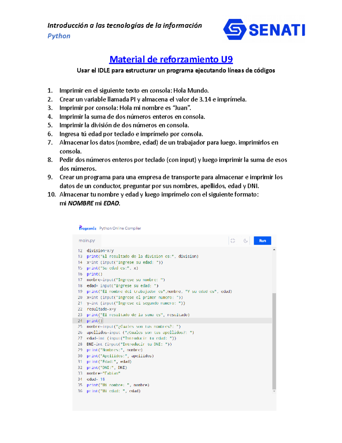 Reforzamiento U9 Python - Introducción a las tecnologías de la ...