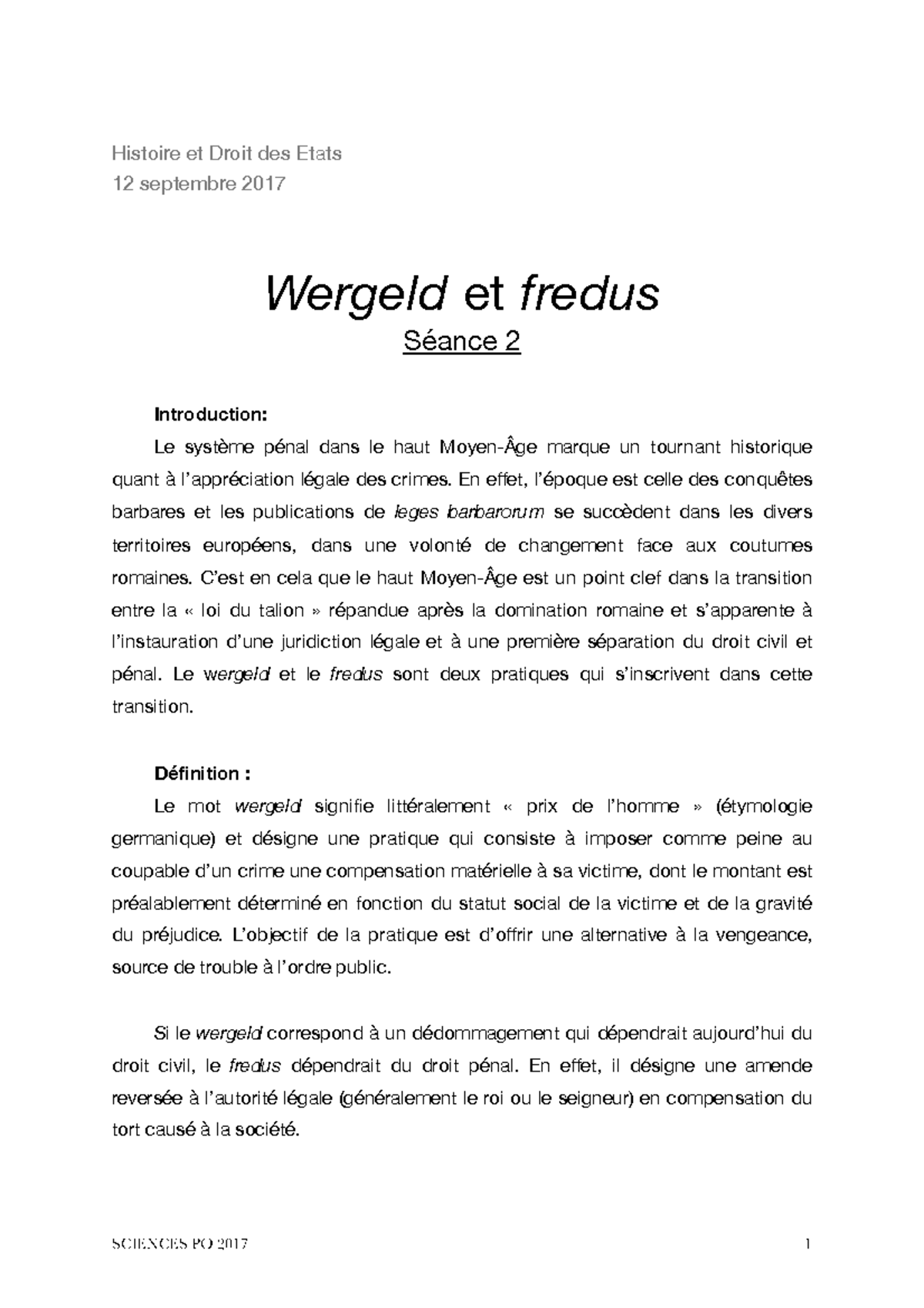 Fiche technique : Wergeld et fredus - Histoire et Droit des Etats 12 ...
