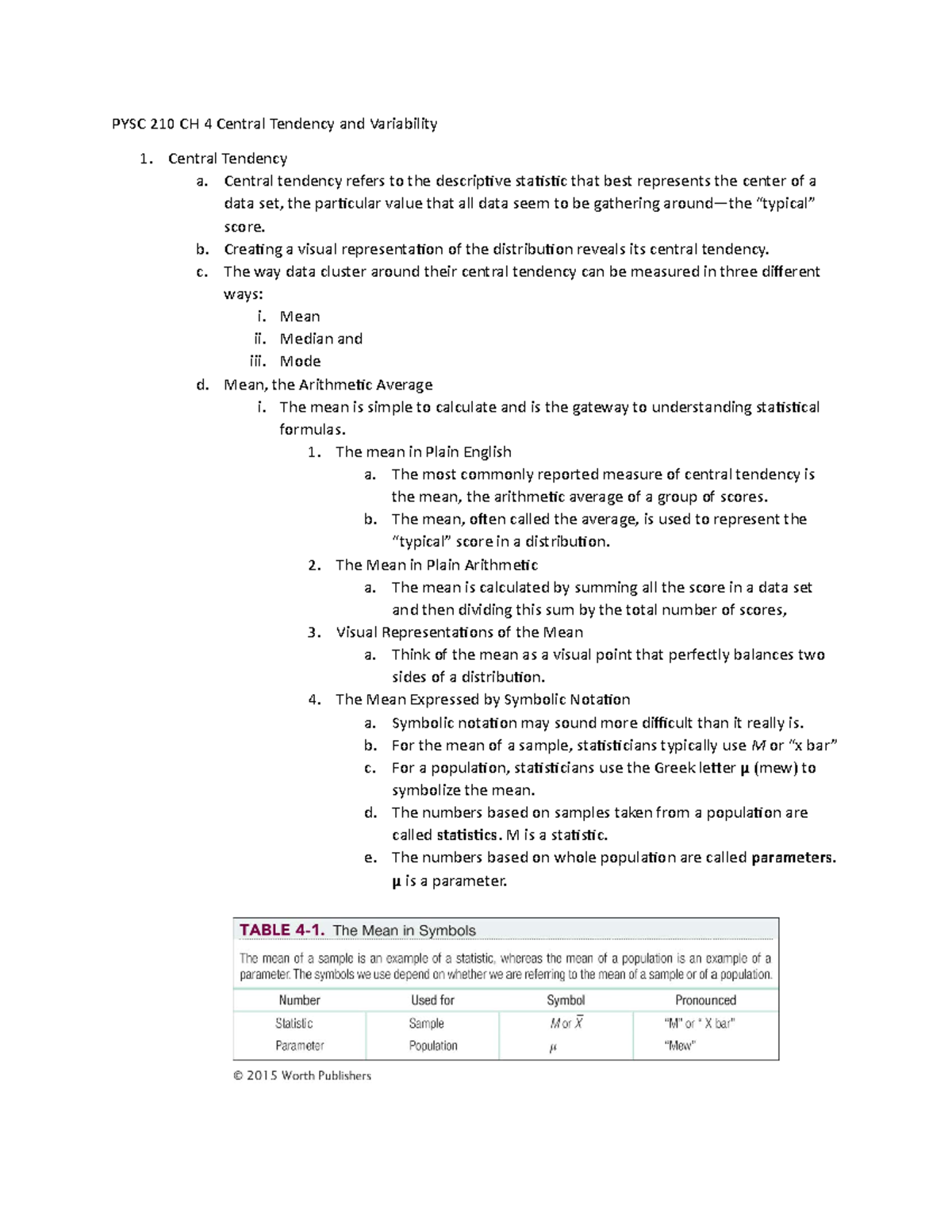 PYSC 210 CH 4 Central Tendency and Variability - PYSC 210 CH 4 Central ...