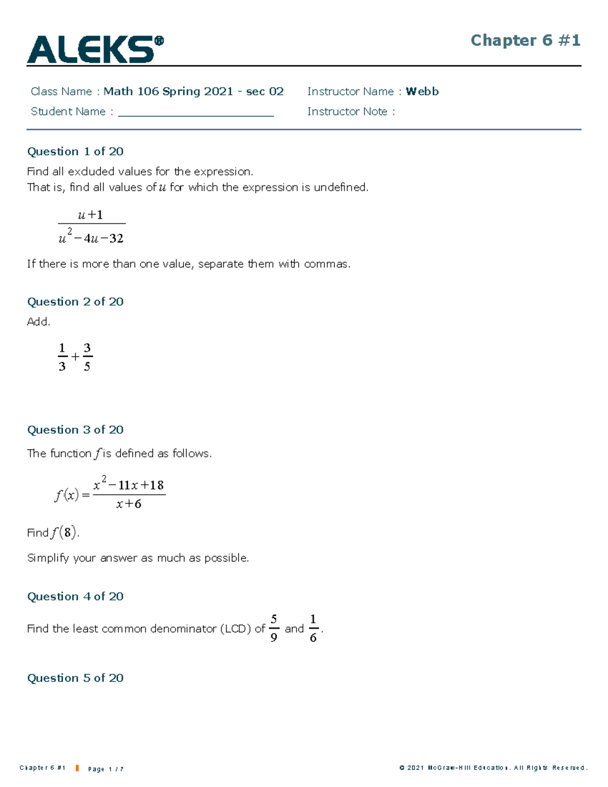 Chapter 6 LO Makeup - Chapter 6 Class Name : Math 106 Spring 2021 - sec ...