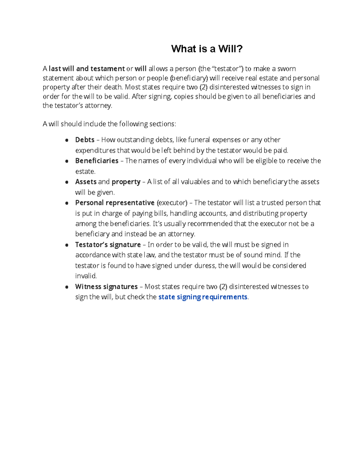 Untitled document - Explanation of the contents of a will - What is a ...