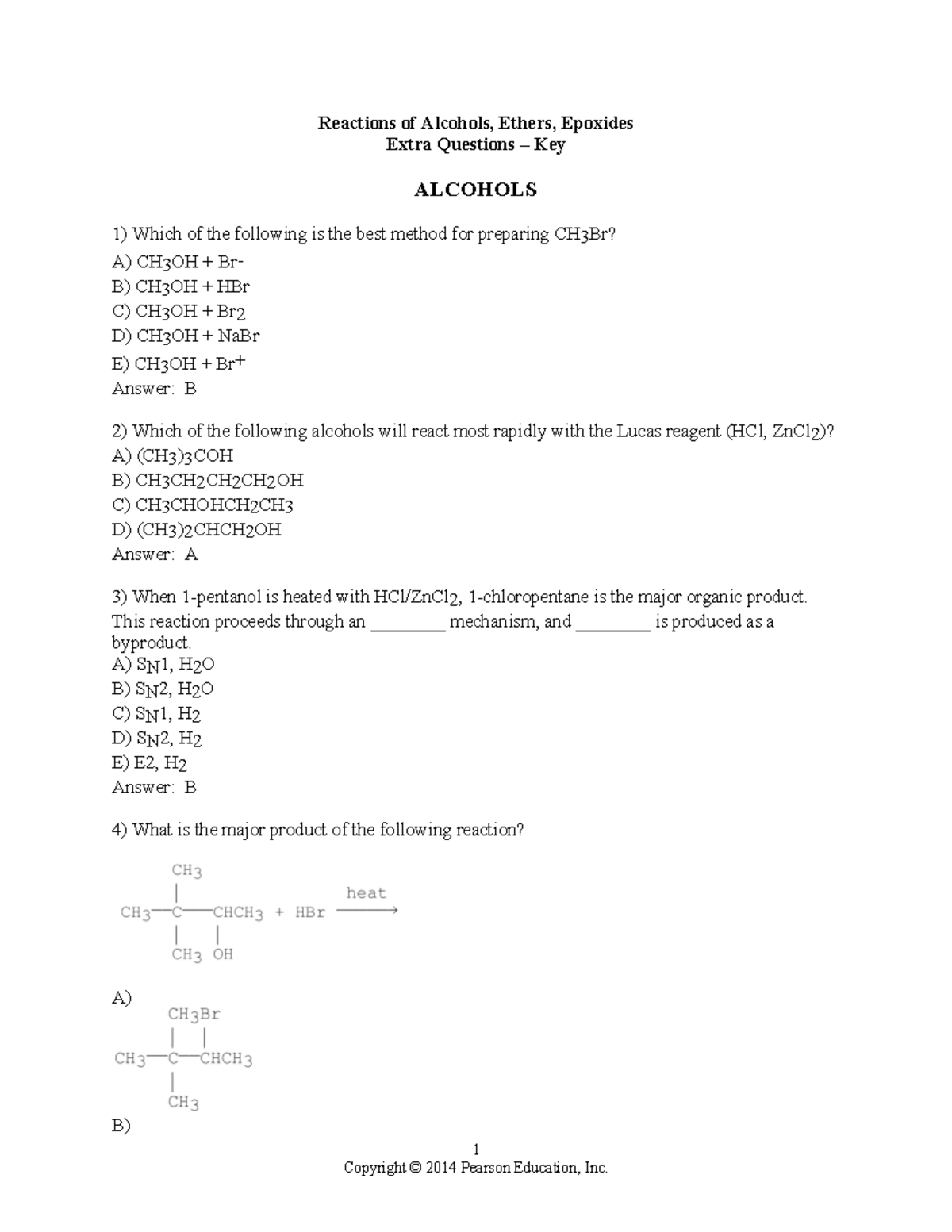 Sample/practice exam 15 May 2019, answers - 1 Reactions of Alcohols ...
