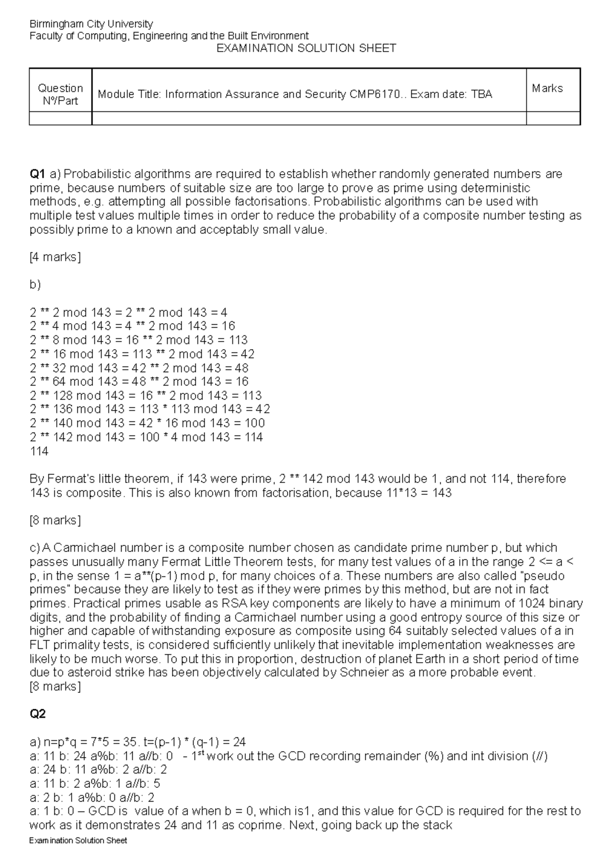 Exam from 2016/2017 from Richard Kay, answers - Birmingham City University Faculty of Computing ...