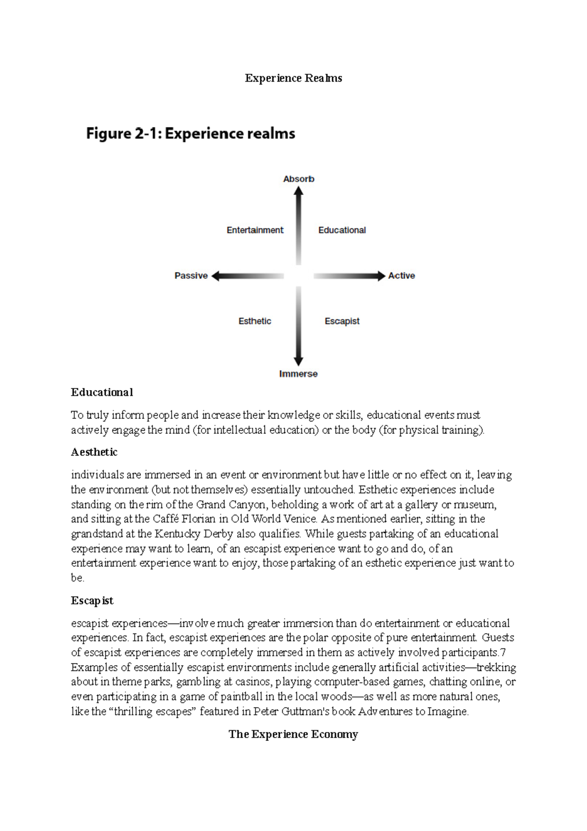 Experience Economy - N/A - Experience Realms Educational To truly ...