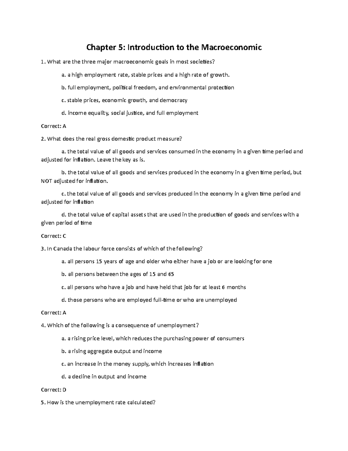Chapter 5 Introduction to the Macroeconomy quiz - Chapter 5 ...