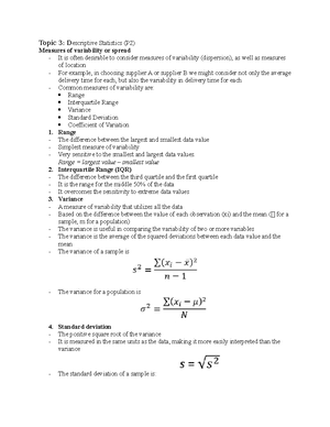 Chapter 3 - Part 1 - Descriptive Statistics: Numerical Measures - Chapter 3 - Descriptive - Studocu