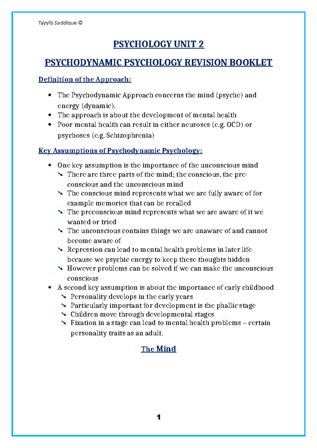 psychology booklet - PSYCHOLOGY UNIT 2 PSYCHODYNAMIC PSYCHOLOGY ...