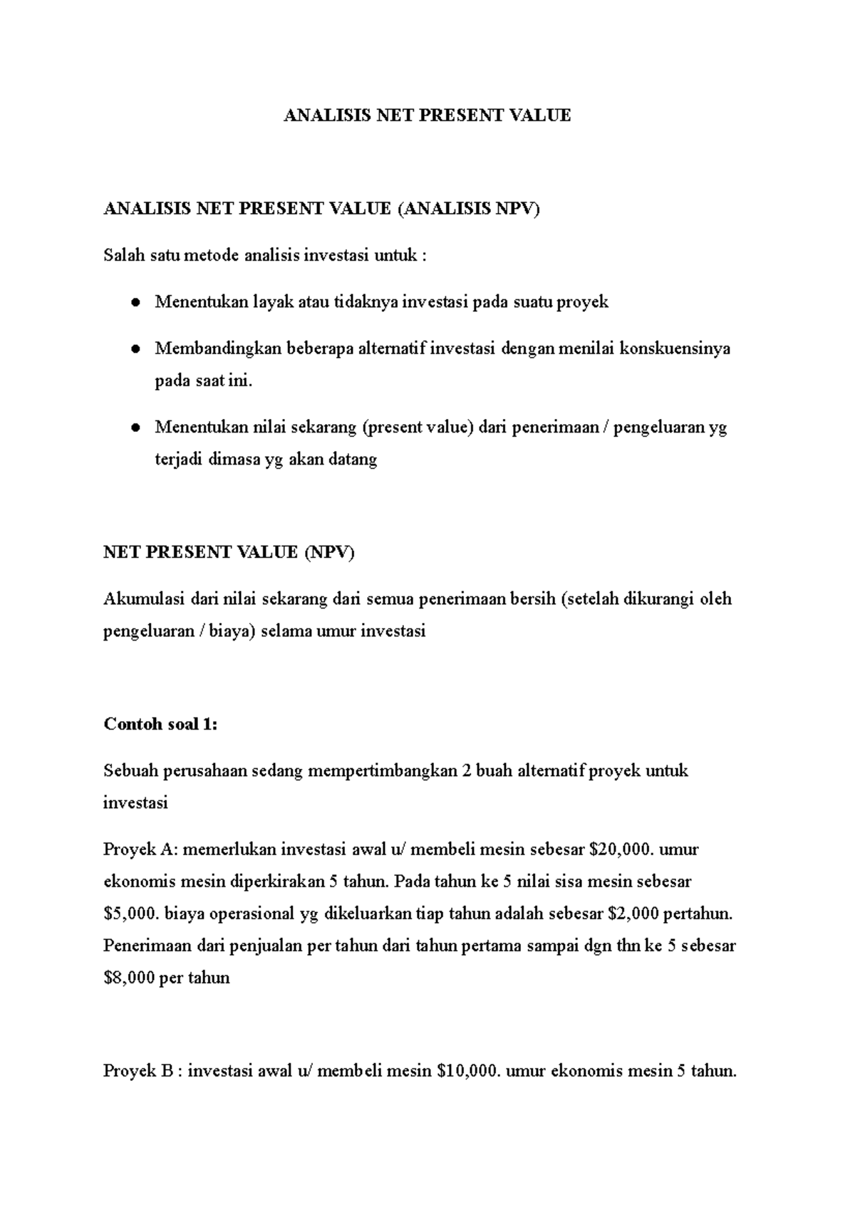 Analisis NET Present Value - ANALISIS NET PRESENT VALUE ANALISIS NET ...