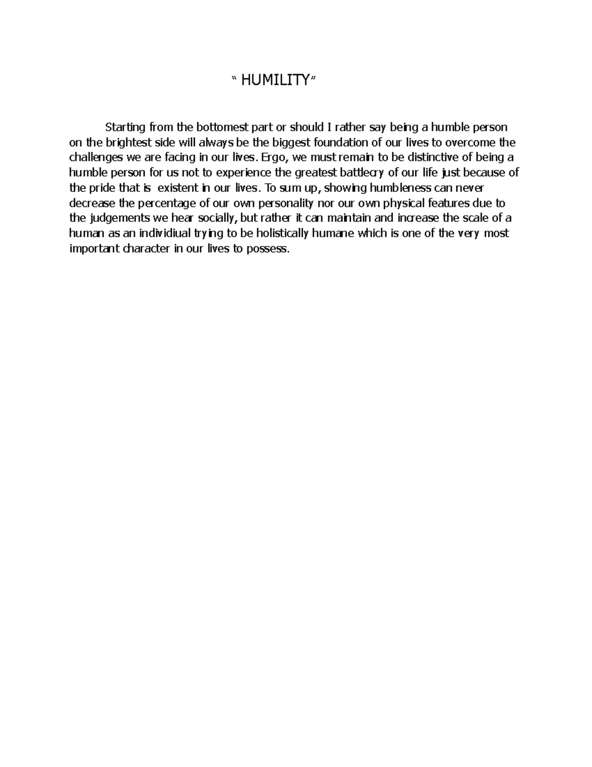 Document (10) - I need to graduate - “ HUMILITY” Starting from the ...