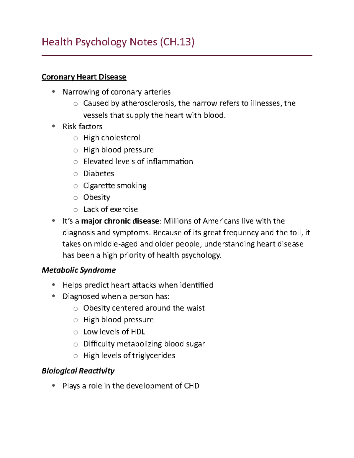 CH.13 Notes - Lecture note Week 3 - Health Psychology Notes (CH ...