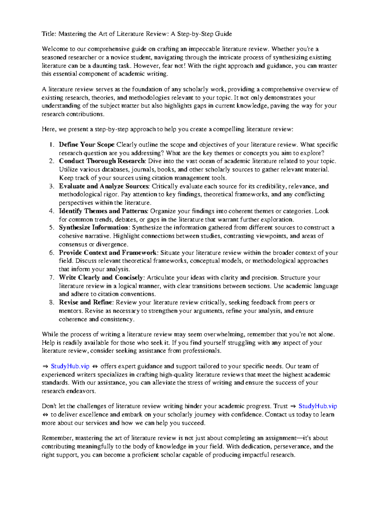 Literature Review Example Step By Step - Title: Mastering the Art of ...