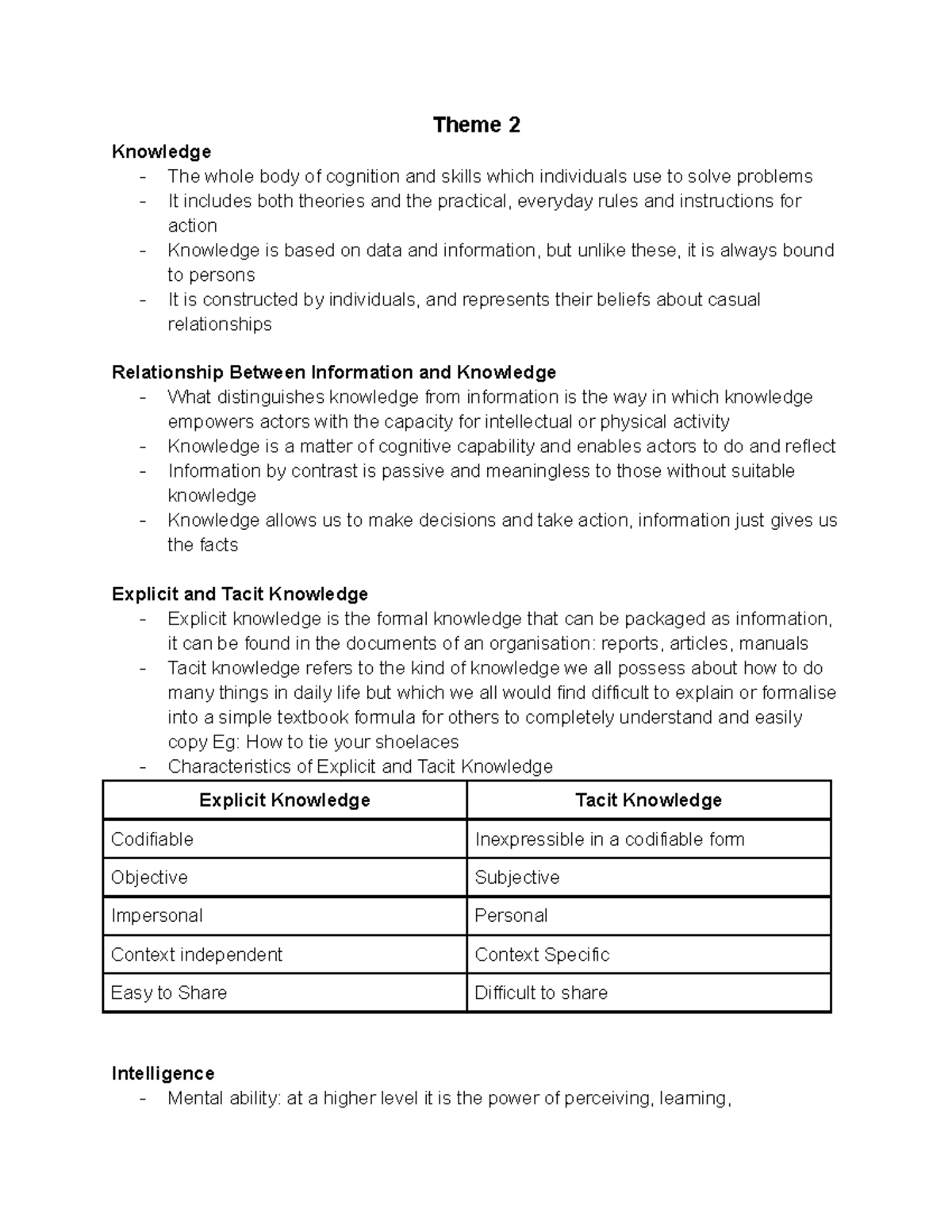 INL 320 Theme 2 - Summary Information Science: information and knowledge management - Theme 2 ...